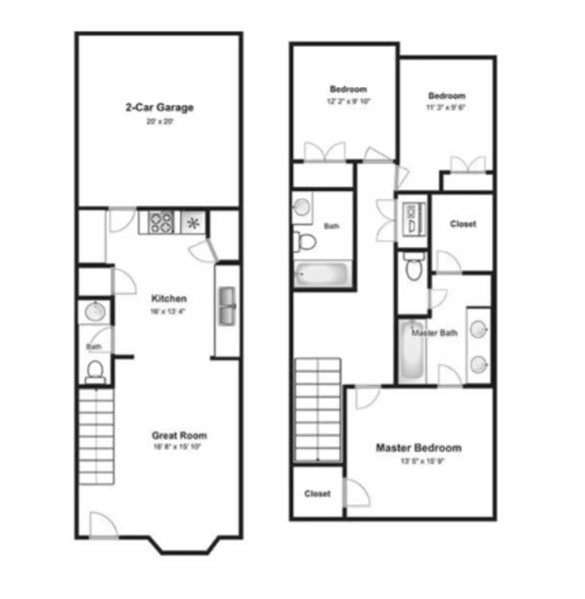 3 Bedroom 2.5 Bathroom | The Cove at Pleasant View